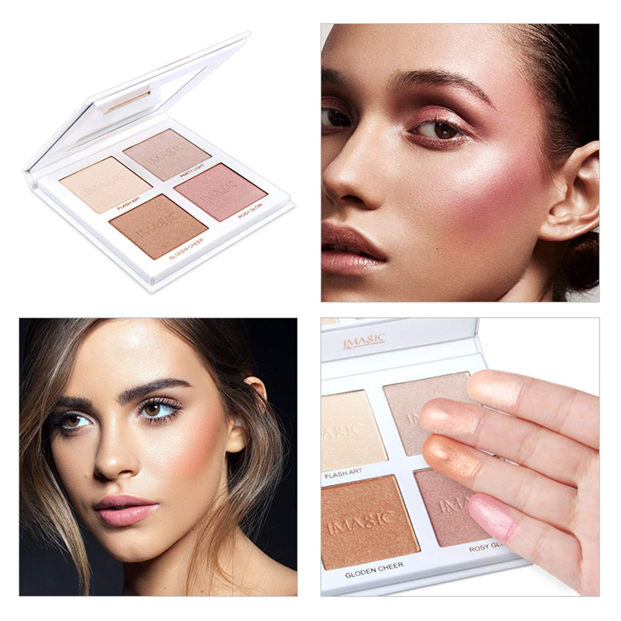 CCbeauty 4 Color Contour Highlight Makeup Palette with Powder Brush,Face Shimmer Bronzer Contouring Shadow Highlighter Blush Palette for Cheek, Valentine's Day Gift Sets for Girls Women