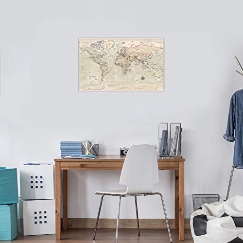 Antique Style Laminated World Map - 18" x 29" - Wall Chart Map of the World - Made in the USA - Updated (LAMINATED, 18" x 29")