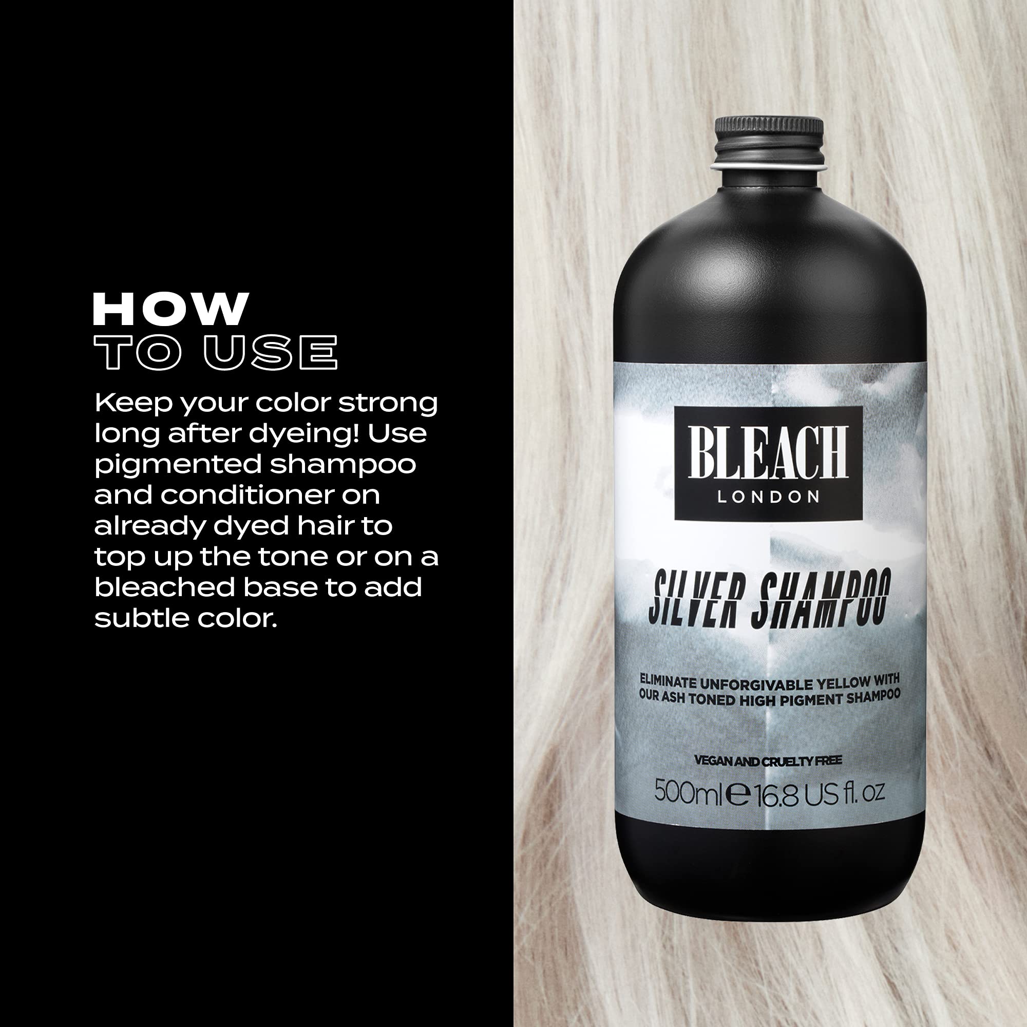 BLEACH LONDON Silver Shampoo - High Pigmented Ashy Silver Rinse, Vegan Cruelty Free, Color Protected Clean, Color Depositing Toning Formula 16.8 fl oz