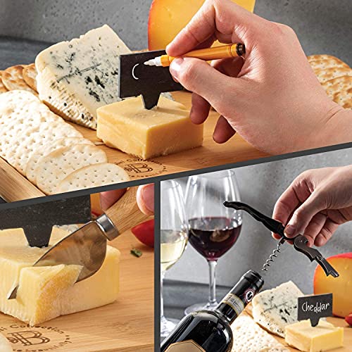 Cheese Board and Knife Set - Premium Quality Bamboo Charcuterie Platter for Slicing Cheese, Meat, Fruits, Vegetables - Hidden Drawer with 4 Stainless Steel Cutting and Serving Utensils - by Weegee