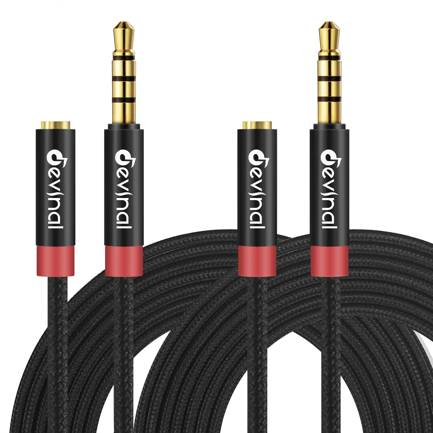 Devinal 3.5mm TRRS Headphone Extension Cable, 1/8" inch Female 4-Pole to Male Extension Cord, Mini-Jack Aux Stereo Audio Connector 6.6Ft/2M (2 Pack)