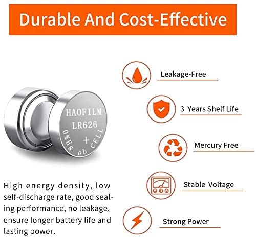 HAOFILM LR626 SR626SW 377 376 LR626 AG4 Premium Alkaline Battery,1.5V Round Button Coin Cell Batteries (10 Pack)