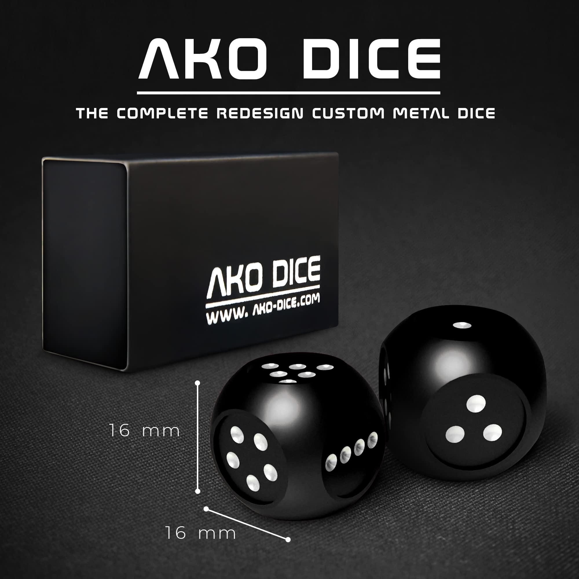 AKO DICE II - Aluminum D6 dice - Large Heavy Metal D6 Dice Set - Solid 16mm Dice with Extra Rounded Corner for a Better roll -Custom Metal dice Version 2 by AKO Dice (Black)