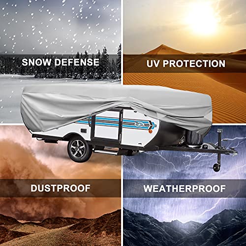 Antook 500D Pop up Camper Cover for 14 15 16ft Trailers, Waterpoof Folding RV Covers, Ripstop Pop-up Motorhome Cover