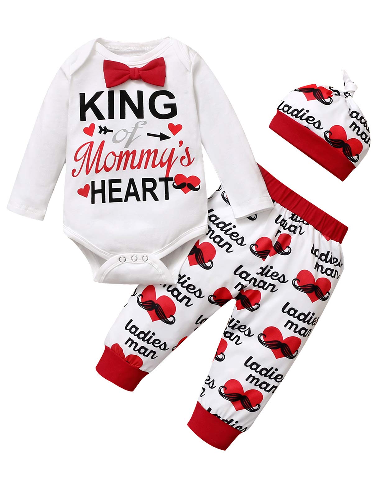 Minseng Direct Baby Boy Valentine's Day Outfit Newborn King Of Mommy Heart Bodysuit (Red,0-3 Months)