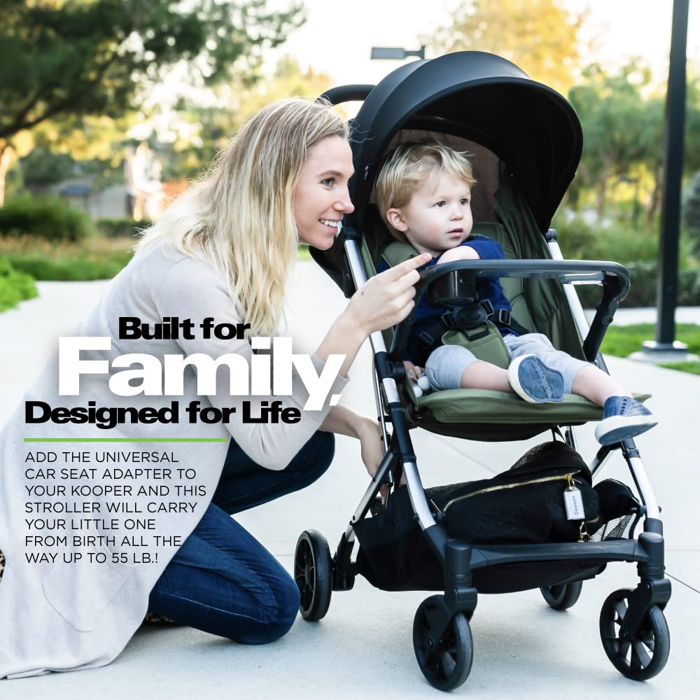 Joovy Kooper Lightweight Baby Stroller Featuring Removable, Swing-Open Tray, Big Wheels, Reclining Seat with Footrest, Extra-Large Retractable Canopy, and Compact Fold (Olive)