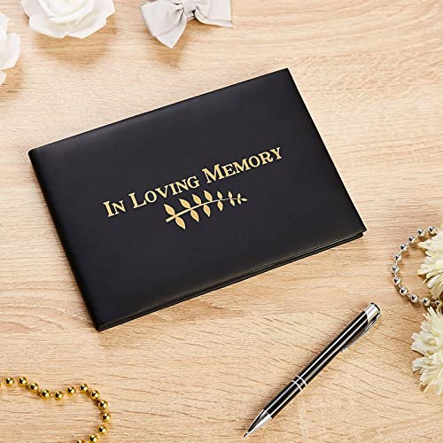 Black Funeral Guest Book for Memorial Service with 130 Pages, Gold Foil In Loving Memory Cover (8 x 6 In)