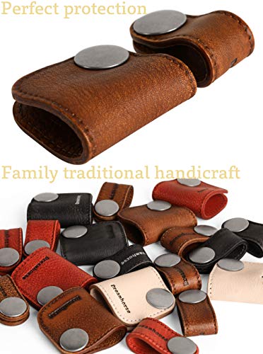 ELFRhino Earphone Organizer Genuine Leather Headphone Headset Earbuds Cord Wrap Winder Cord Manager Cable Winder Holder Keeper Manager Management(Coffee, Pack of 2)