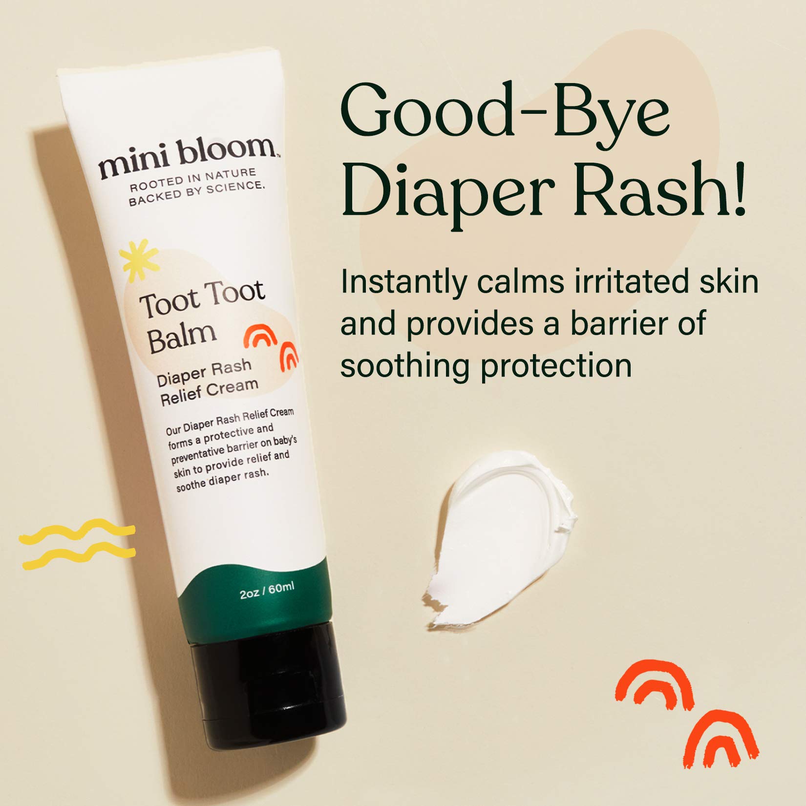 Mini Bloom Toot Toot Balm Diaper Cream | Baby & Kid Safe Made w/Zinc oxide, Vitamin E, Shea Butter, Coconut, Jojoba & Sunflower Oils | 2 oz