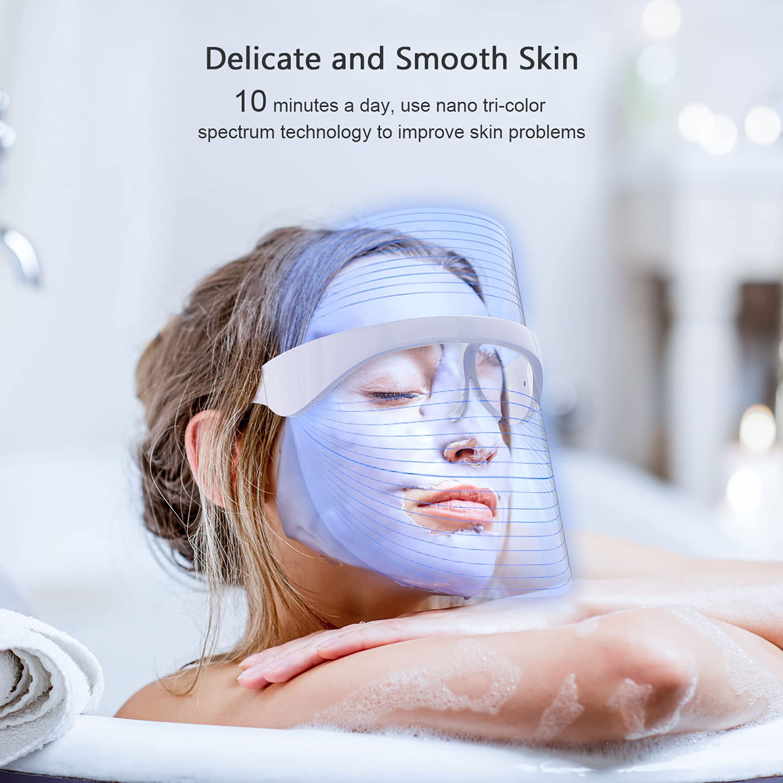 NUFR LED Light Facial Mask, 3 Colors Light Facial Photon Beauty Device for Facial Rejuvenation, Anti Aging