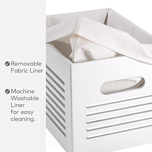Bathroom Decor Box Toilet Paper Basket - Decorative Wooden Storage Bathroom Organizer, Vanity Storage Bin & Toilet Tank Basket Topper with Machine Washable Fabric Liner White, Extra Small