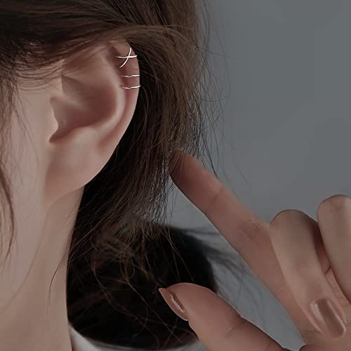2PCS S925 Sterling Silver Ear Cuff No Pierce Ear Cuffs Minimalist Cuff Earrring Fake Cartilage Earring for Women(sliver)