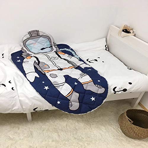 Eanpet Sleeping Bag Kids Toddler Nursery Cotton Quilted Slumber Bag Blue Nap Mat Sleep Blanket Soft Warm Boy Spaceman Printed Sleeping Sack Travel Sleepovers Astronauts with Pillow