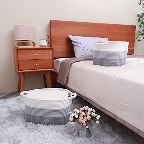 Bienvoun Cotton Rope Storage Baskets - 3 Packs Woven Storage Bins with Handle, Toy Storage Baskets, Blanket Baskets for Toy Storage, Blanket Storage, Book Storage(Grey)