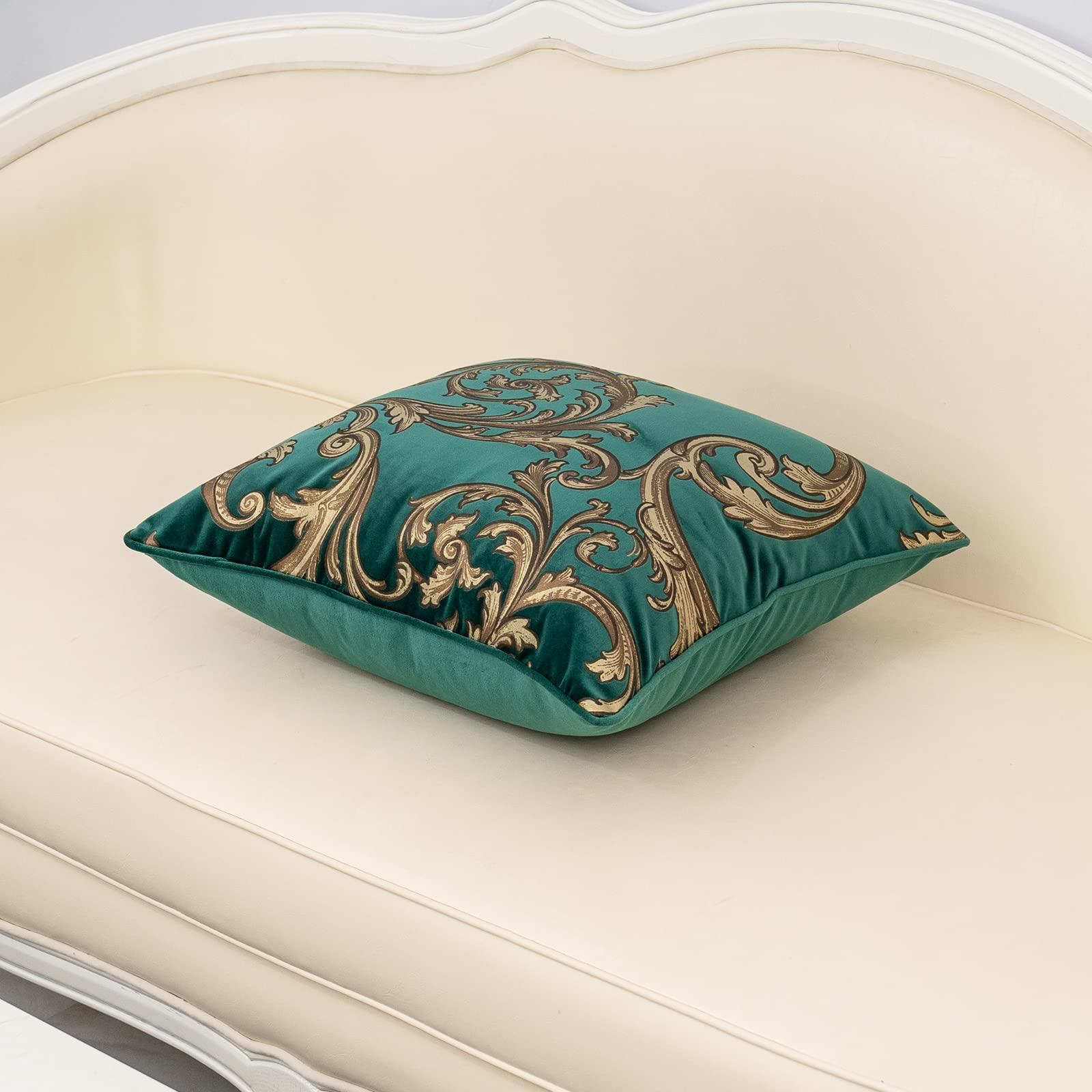Alerfa 20 x 20 Inch Teal Luxury Velvet European Garden Style Floral Pattern Cushion Case Square Throw Pillow Cover Decorative Pillow for Couch Sofa Living Room Bedroom Car