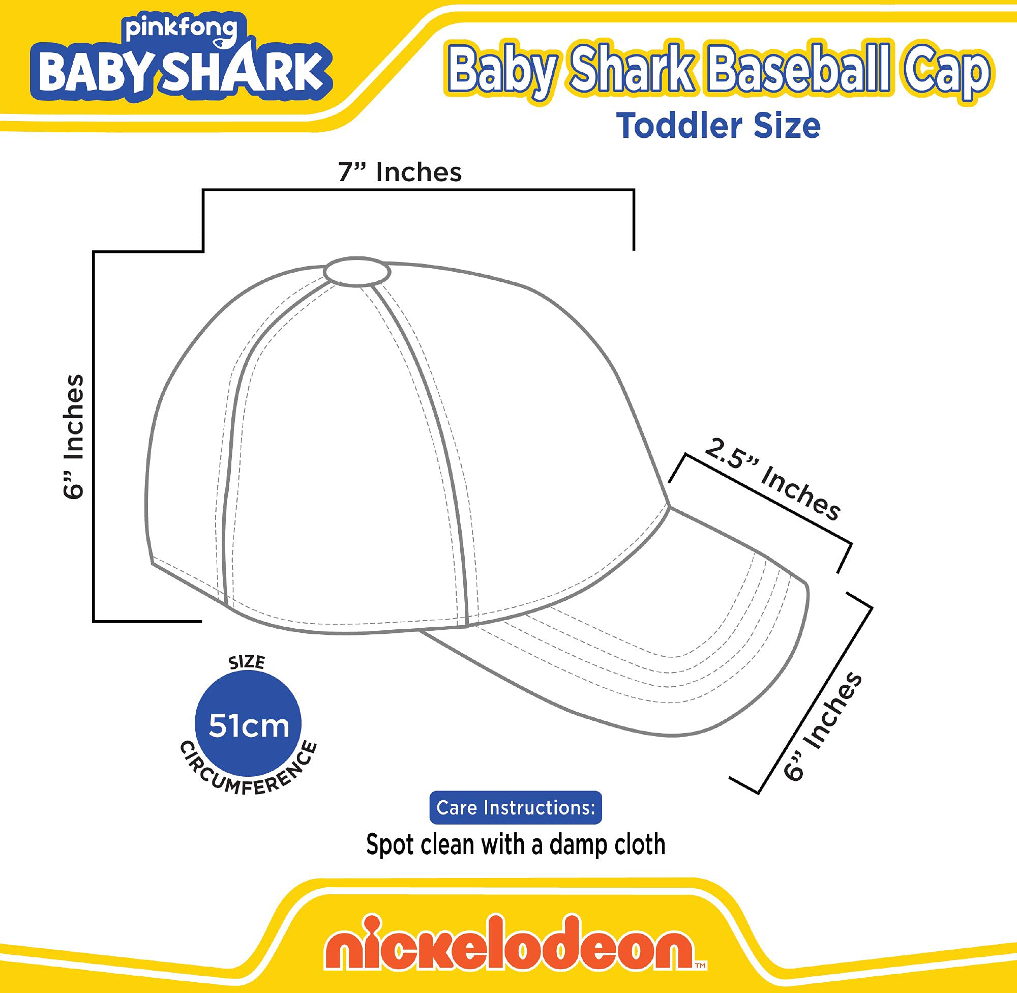 Nickelodeon Boys Baseball Cap, Baby Shark Adjustable Toddler Hat For Ages 2-4, Yellow