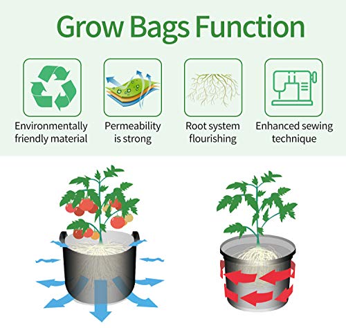 iGarden Grow Bags Tall, 10 Gallon Grow Pots 6 Pack with Handles, Heavy Duty 320G Thickened Nonwoven Fabric Plant Bag for Vegetables
