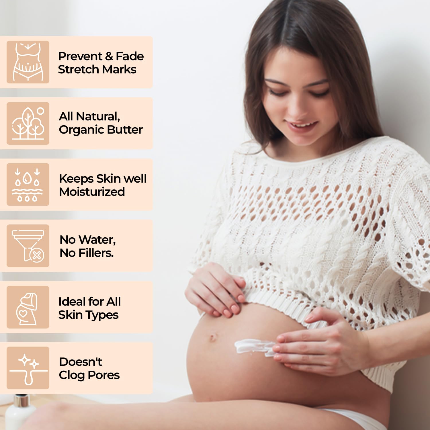 Fearless MaMa Stretch Mark Prevention Belly Butter for Pregnancy - 100% Natural Loaded With Ingredients That Nourish & Moisturize. Stretch Marks & Scars Defense (Unscented)
