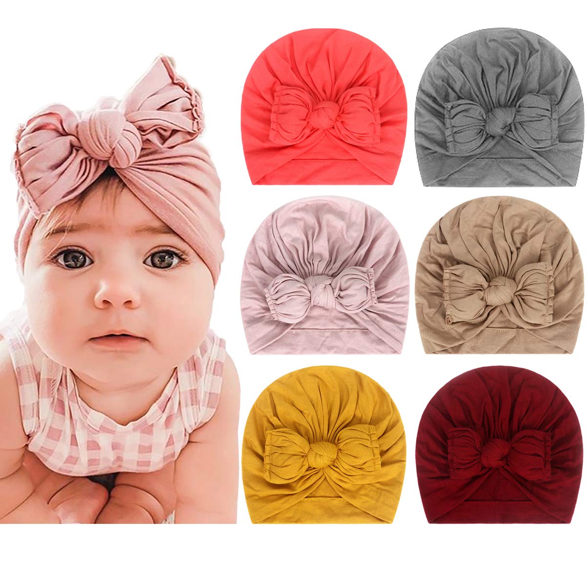 Newborn Baby Toddler Cotton Hat Baby Girl Knotted Hat Cute Donut Soft Turban Bow Cap Set (BHT 8)