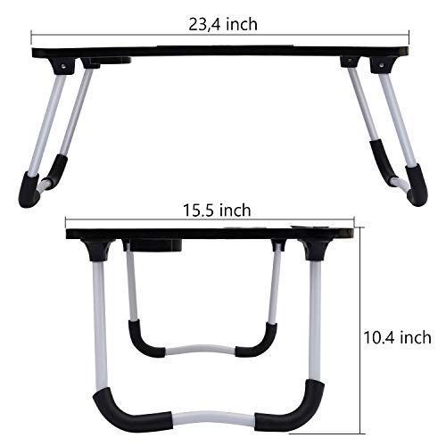 Hossejoy Foldable Laptop Table, Breakfast Serving Bed Tray, Lap Desk with Foldable Leg & Tablet Phone Groove & Cup Slot for Reading Writing Eating on Bed Couch Sofa Floor (Black)