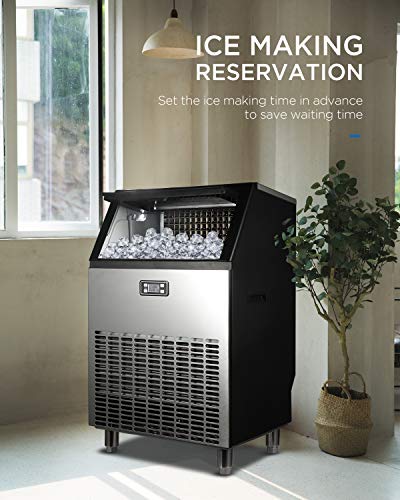 ADT Ice Machine Stainless Steel Under Counter Freestanding Commercial Ice Maker Machine for Home/Kitchen/Office/Restaurant/Bar/Coffee (200LB, Single-Water Inlet)