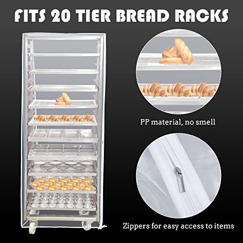 Bun Pan Rack Cover Bakers Rack Cover 20 Tier Sheet Pan Rack Cover for Home Kitchen Restaurant Bakery 28" L x 23" W x 61" H, Clear (1 Pc)
