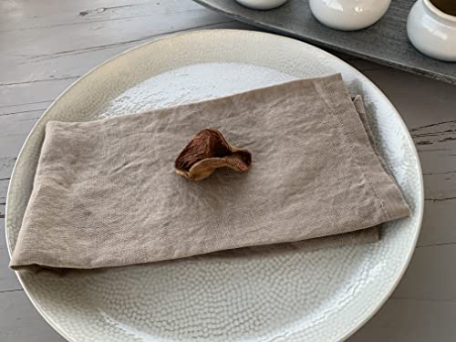 Linen Napkins β100% French Flax β Stonewashed Pure Linen Cloth Napkins - Size 18 Inch x 18 Inch β Set of 4 (Natural Rustic Taupe)