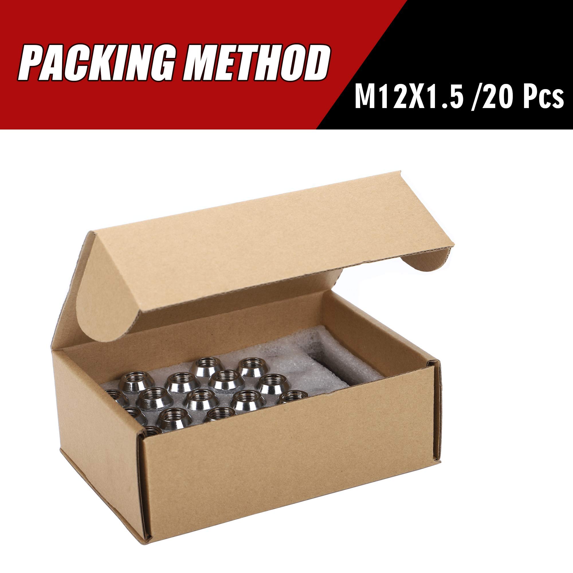 20PCS M12x1.5 Lug Nuts Chrome, 12mmx1.5 Spline Lug Nuts with 1 Socket Key for Accord Civic CR-V Compass Impala Escape Focus Lug Nuts Aftermarket Wheels