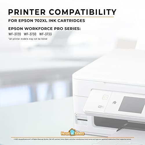 Houseoftoners Remanufactured Ink Cartridge Replacement for Epson 702 XL 702XL T702XL120 for Epson Workforce Pro WF-3720 WF-3730 WF-3733 Printers (Black)