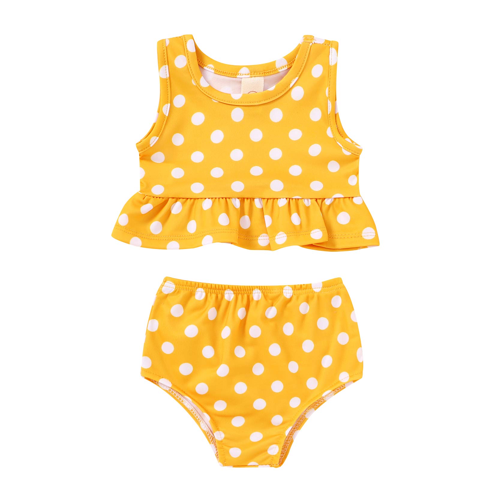 YOUNGER TREE Toddler Baby Girls Summer Swimsuit Sleeveless Polka Dot Swimwear Two-Piece Suit Beach Bikini Outfits Bathing Suit (Yellow Swimsuit, 3-4T)