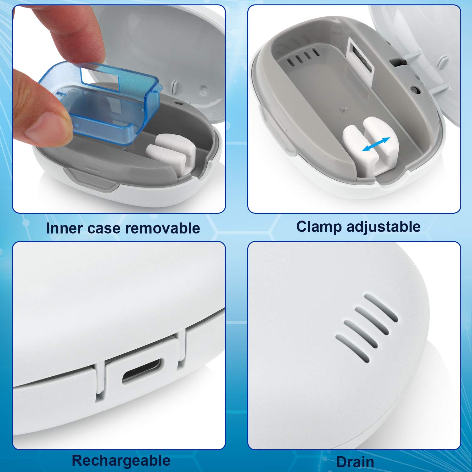 NewWay Mini Toothbrush Sanitizer Cover Rechargeable Travel Toothbrush Case with Holder for Houshold and Traving or Business Trip White