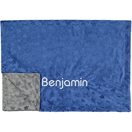 berry bebe Baby Boy Gifts, Personalized Baby Blanket for Boy, Custom Name Blankets Plush Mink Material with Star Design, Blue and Gray