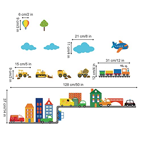 decalmile Construction Vehicles Wall Decals Cars Transportation Boys Wall Stickers Baby Nursery Childrens Bedroom Living Room Wall Decor