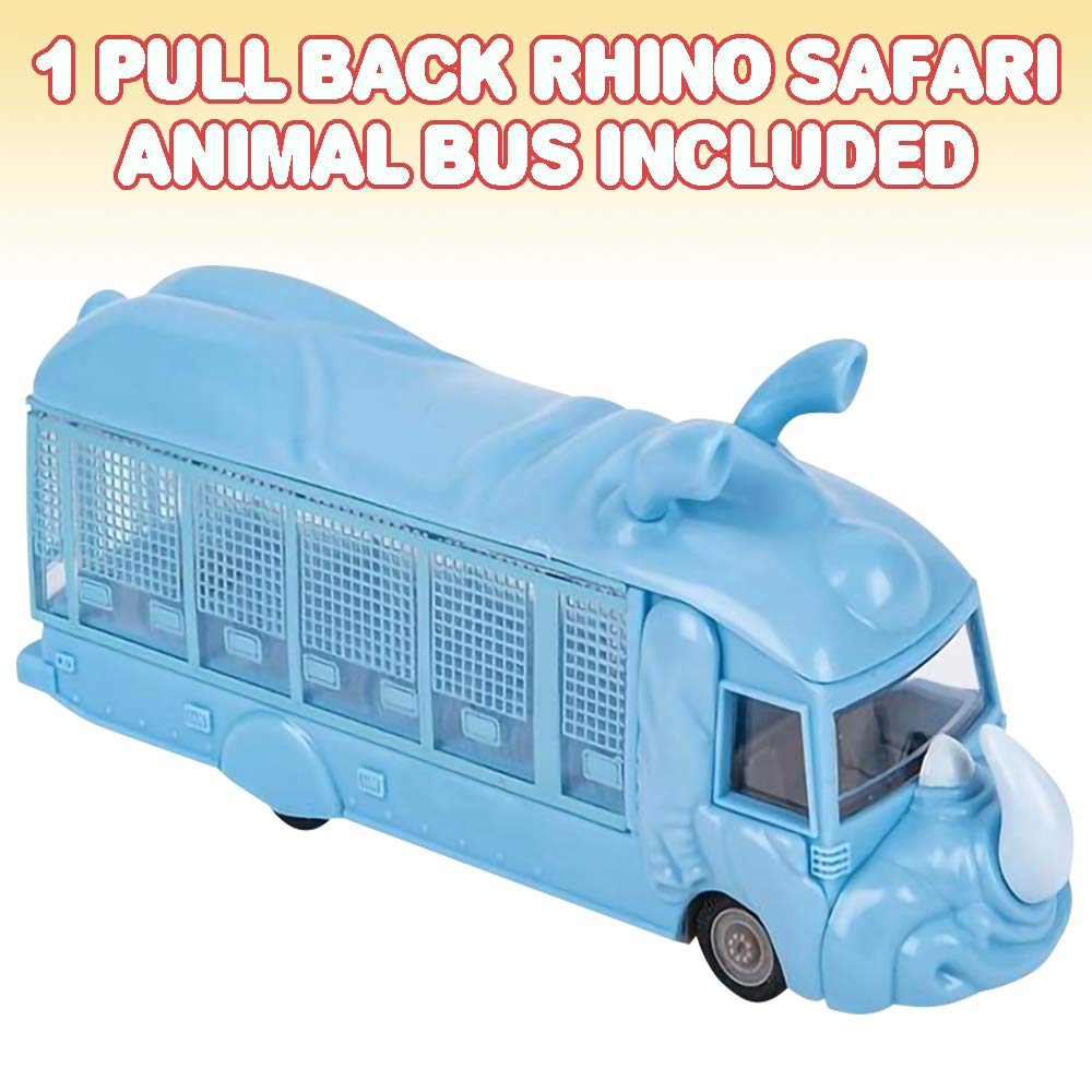 ArtCreativity Pull Back Rhino Safari Animal Bus for Kids, 7 Inch Rhino Design Bus with Pullback Mechanism, Durable Plastic Material, Safari Party Decorations, Best Birthday Gift for Boys & Girls