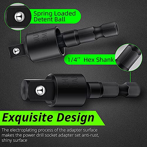 4-Piece Power Drill Sockets Adapter Sets,360°Rotatable 1/4" 3/8" 1/2" Impact Grade Driver Sockets Adapter Extension Set Drill Bit+105 Degree Right Angle Screwdriver set Drill Hex Bit Socket Adapter