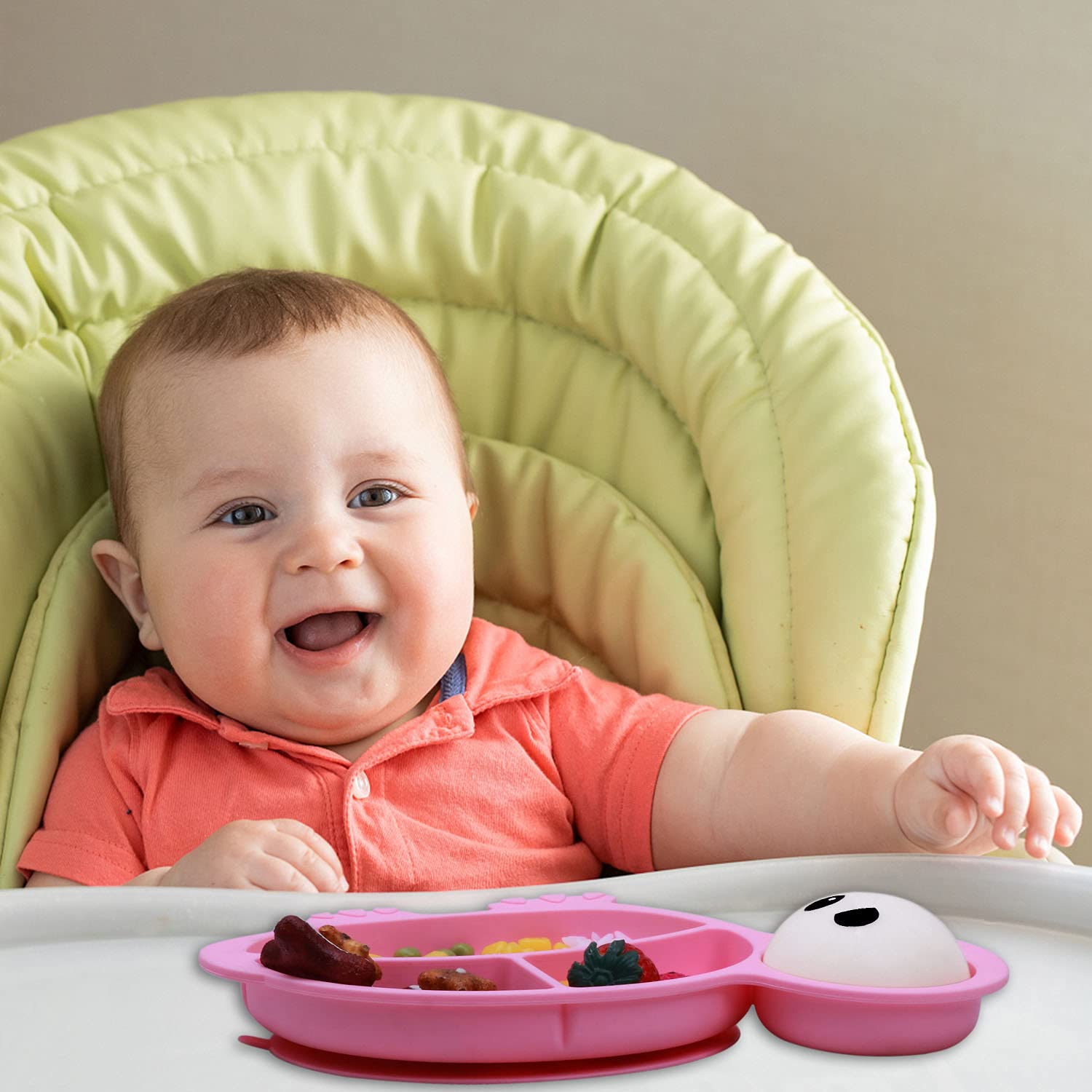 NICINGU Silicone Suction Plate spoon fork sets for Toddlers,Divided Plate Dish Placemat Bowl for Baby Kids Infant Self Feeding Training,Fits Most Highchairs, BPA Free Microwave Dishwasher Safe-Pink