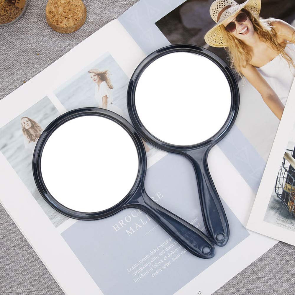 TOPYHL Makeup Hand Mirror, Double-Sided 3X 1x Magnifying Large Travel Handheld Mirror Cosmetic Mirror Acrylic Clear Finish Round Mirror (Black)