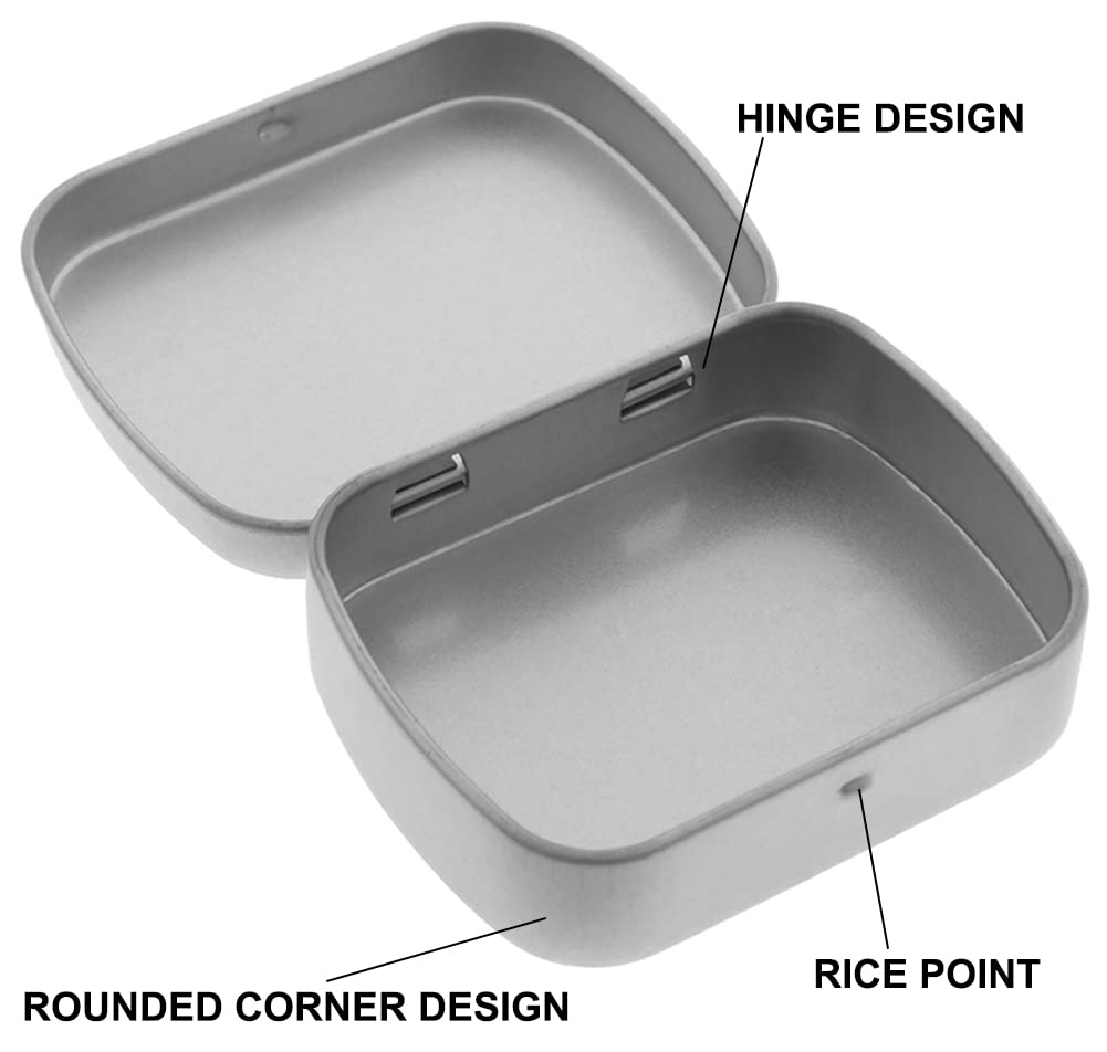 AKOAK 3 Pcs 2.4 x 1.7 x 0.6 Inches Rectangular Empty Hinged Tins Box Containers for First Aid Kit,Survival Kits,Storage,Herbs,Pills,Crafts and More (Silver)