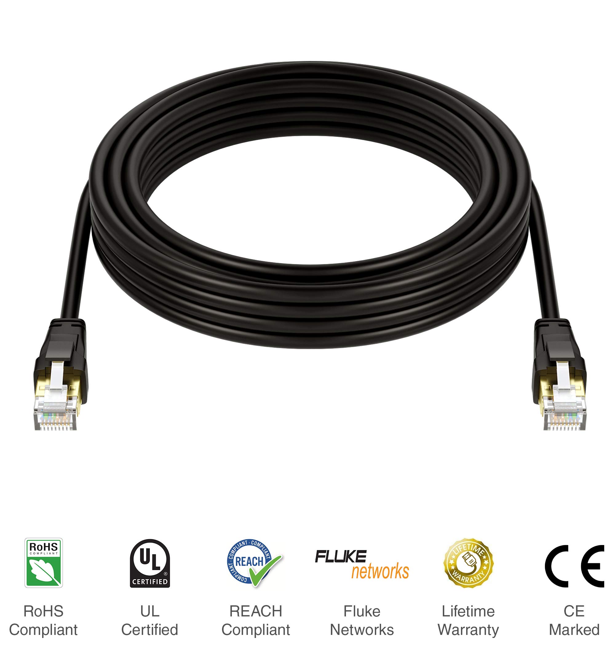 BlueRigger CAT 8 Ethernet Cable - 50FT Regular (RJ45, 40Gbps, 2000MHz, CAT8 Internet Cable) High Speed LAN Network Cable - Compatible with Game Consoles, HDTV, Router, PC