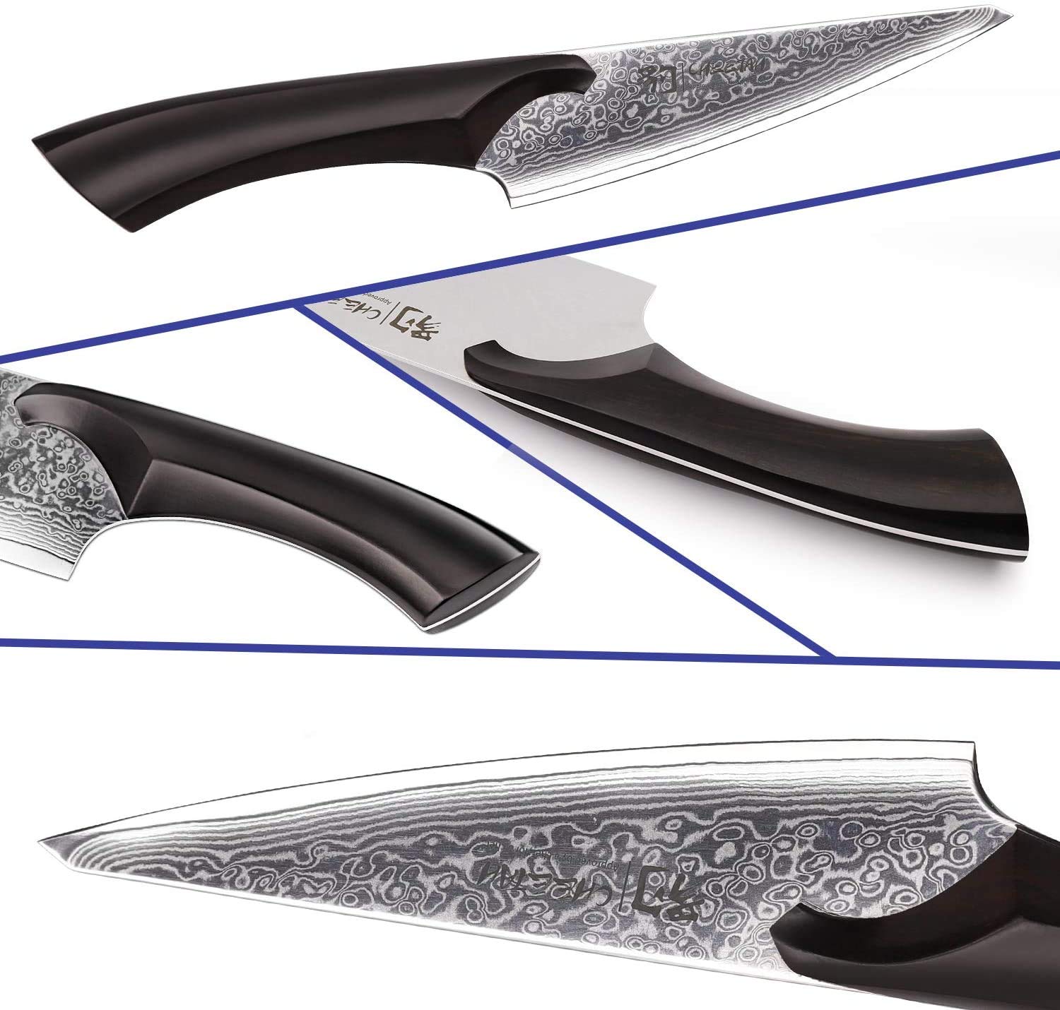 FINDKING 6 Inch Boning Knife, Damascus Steel Skinning Knife, Sharp Meat Knife for Bones (Cheetah Series, w/Ebony Wood Handle)