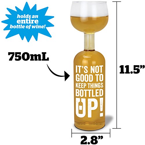 BigMouth Inc Original Wine Bottle Giant Glass -"It's not good to keep things bottled up!", Holds Full Bottle of 750ml Wine, Funny Gag Gift
