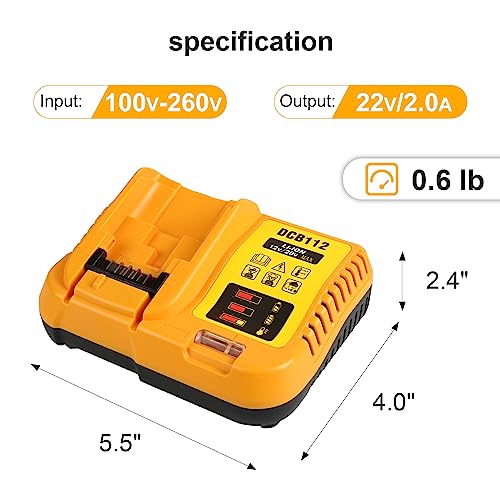 20v Max Battery Replacement for Dewalt 20V 6.0Ah Battery 2Pack with DCB112 Battery Charger Station for DCB201 DCB204 DCB205 DCB206 DCB120 DCB127 DCB115 DCB118 DCB107 DCB105 DCB102