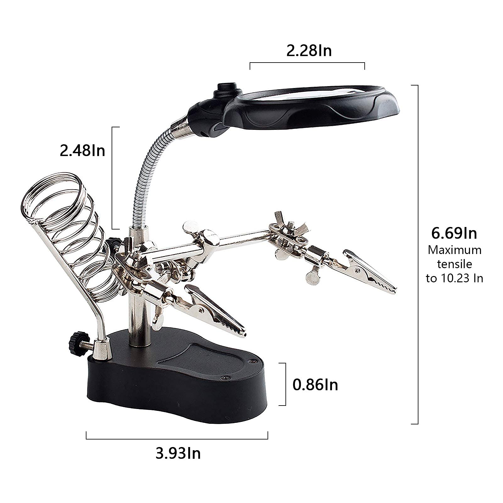 mlogiroa Helping Hands Soldering Station, 3.5X 12X Magnifying Glass LED Lighted Magnifier with Auxiliary Clips Alligator Clamp Repair Tools Kit for Soldering, Assembly, Miniatures