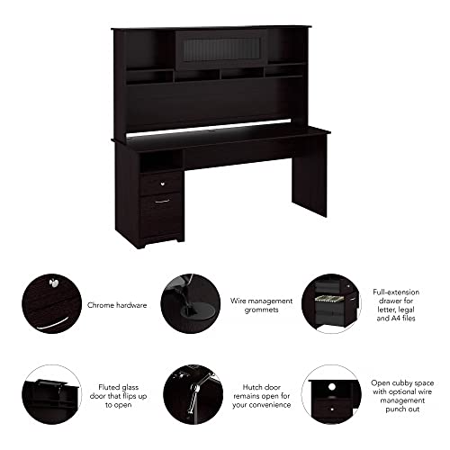 Bush Furniture Cabot 72W Computer Desk with Hutch and Drawers in Espresso Oak