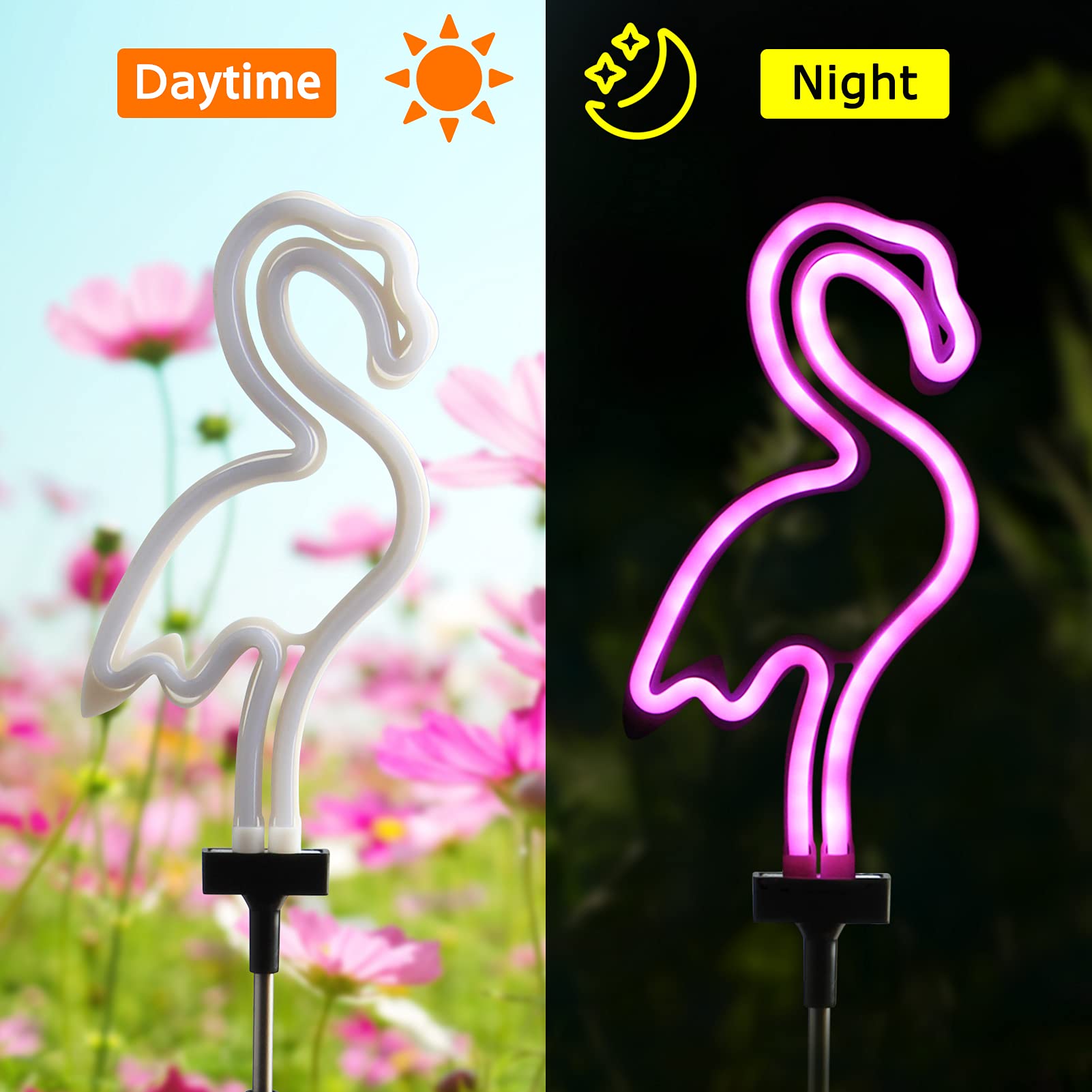 AHNNER Solar Garden Lights, Outdoor Lights Flamingo Neon Lights, Waterproof Outdoor Lights for Garden Patio Yard Pathway Decoration (1PACK)