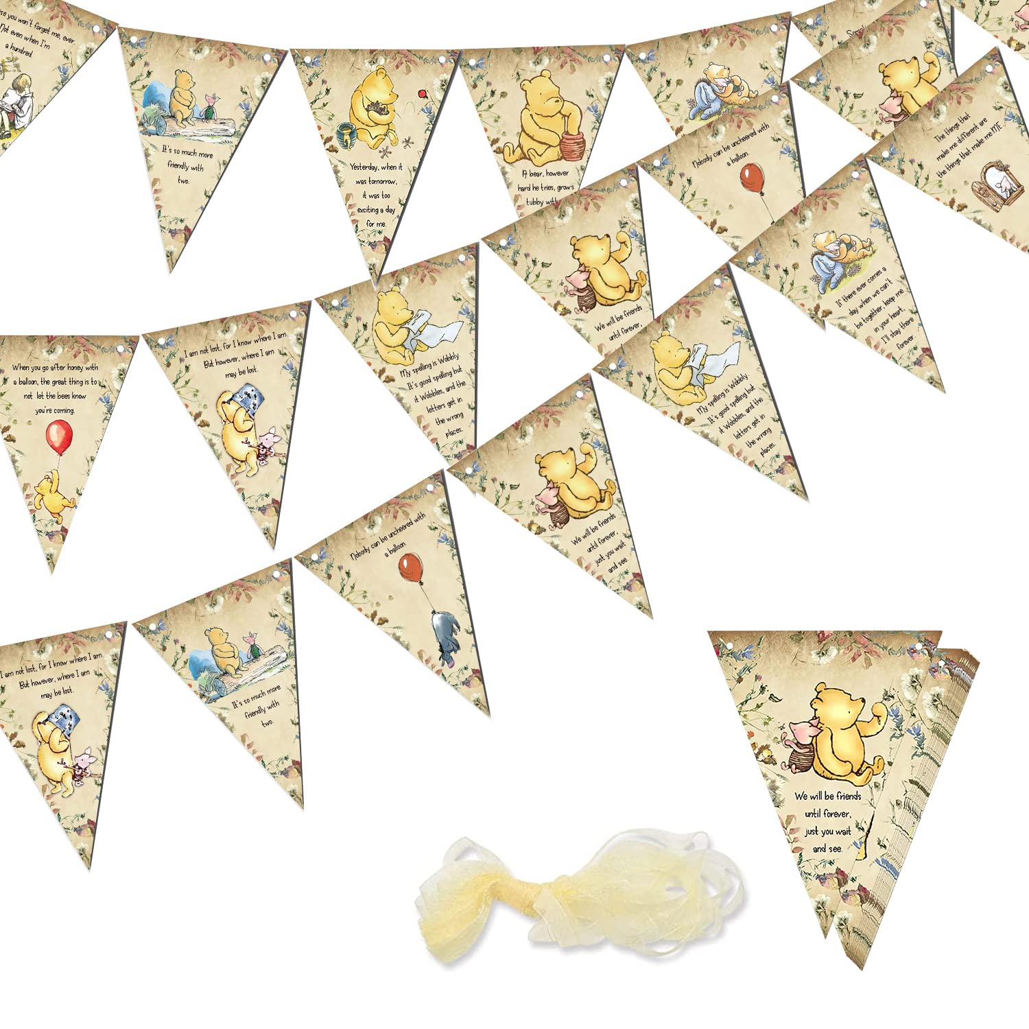 24PCS Winnie Quotes Banner Flags Hanging Decorations Winnie Inspired Banner Party For Baby Shower Birthday Party Supplies