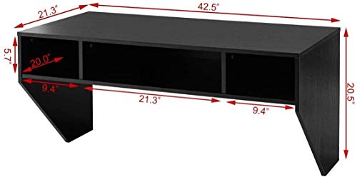 WATERJOY Wall Mounted Desk Computer Desk Floating Table, Home Office Working Desk, Wall Mounted Console Workstation Laptop PC Table with Storage Shelves Black
