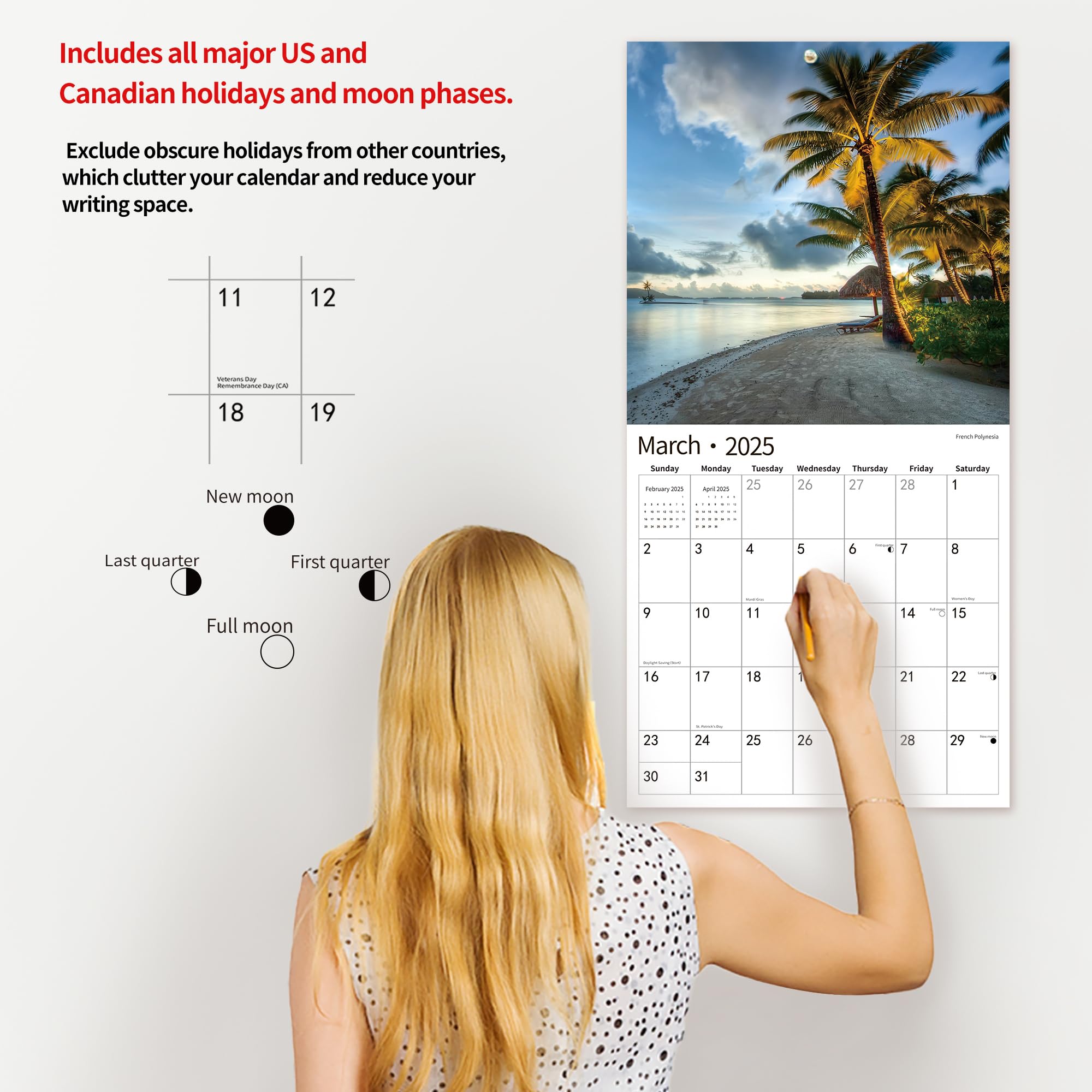 2024 2025 Wall Calendar, July 2024 - December 2025, Wall Calendar Beaches Island, 12" x 24" Opened,Full Page Months Thick & Sturdy Paper for Gift Perfect Calendar Organizing & Planning