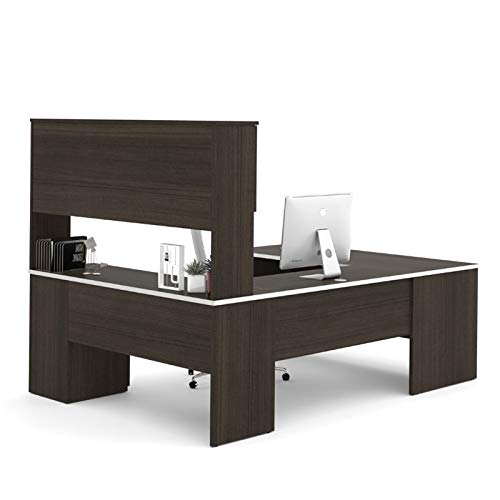 Bestar Ridgeley Executive Computer Desk with Hutch, a lateral File Cabinet, and a Bookcase, Dark Chocolate