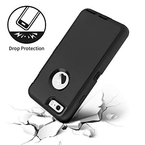 CAFEWICH iPhone 6/6S Case Heavy Duty Shockproof High Impact Tough Rugged Hybrid Rubber Triple Defender Protective Anti-Shock Silicone Mobile Phone Cover for iPhone 6/6S 4.7"(Black)